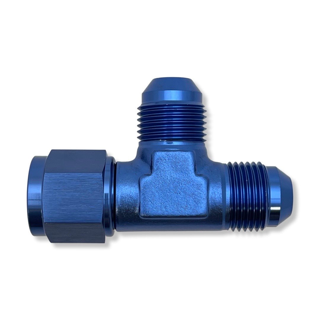 AN6 Tee Adapter With Female Swivel On Run - Blue – AN3 Parts